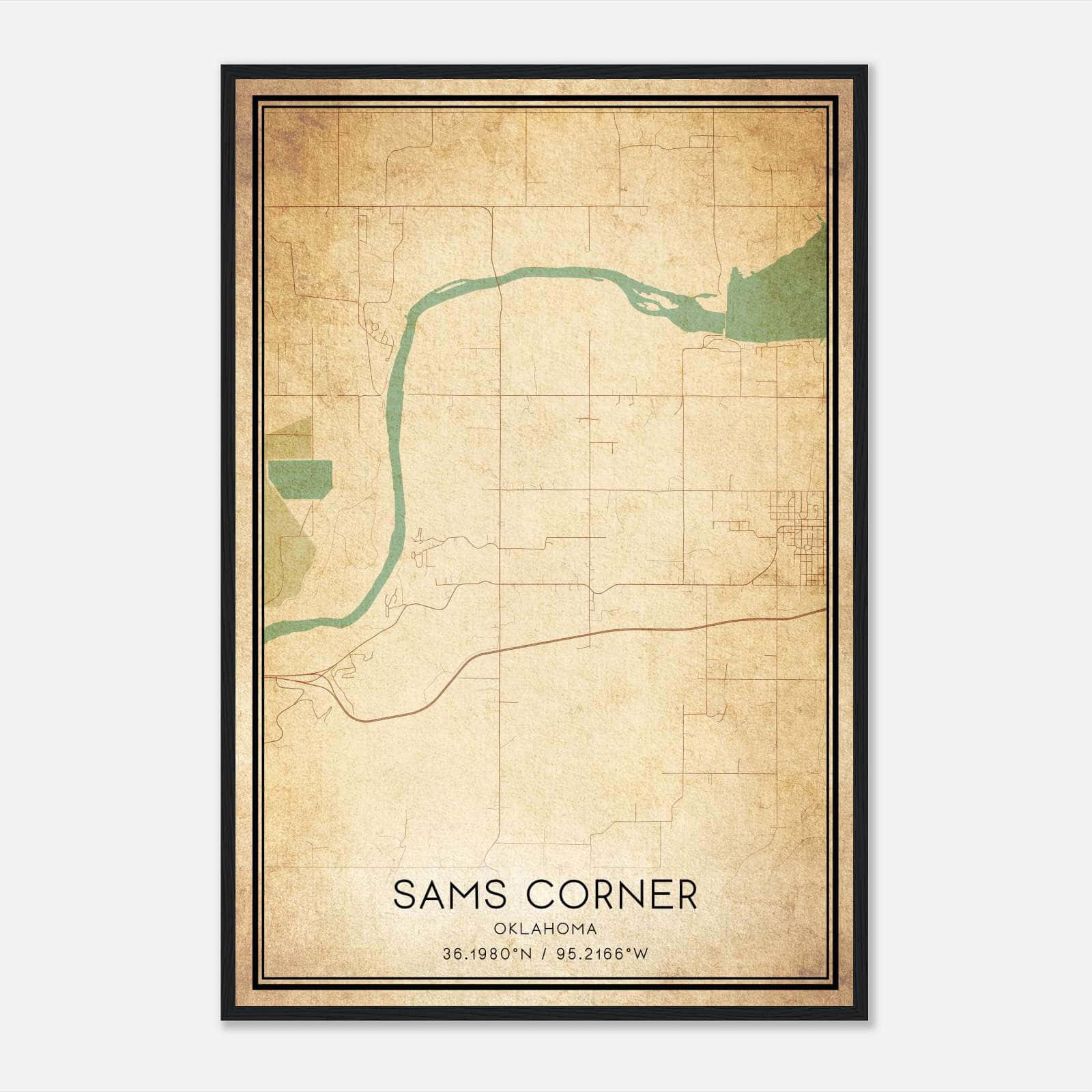 Vintage Sams Corner Oklahoma Map Poster, Sams Corner OK City Road Wall ...