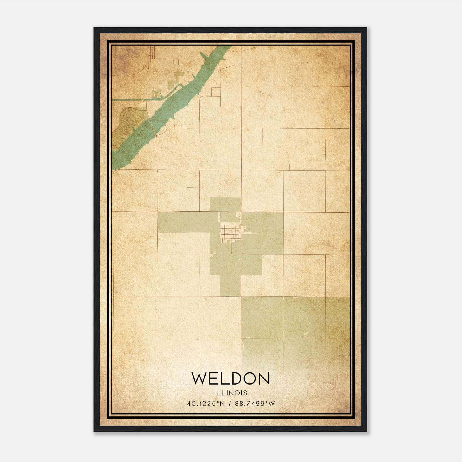 Vintage Weldon Illinois Map Poster, Weldon IL City Road Wall Art Print ...