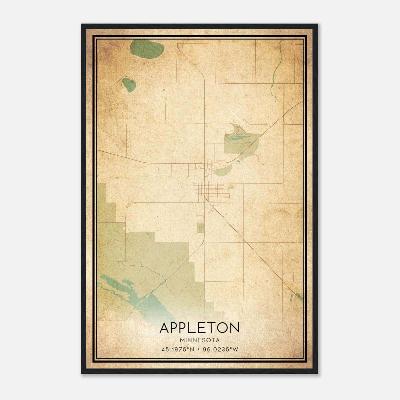 Vintage Appleton Minnesota Map Poster, Appleton MN City Road Wall Art ...