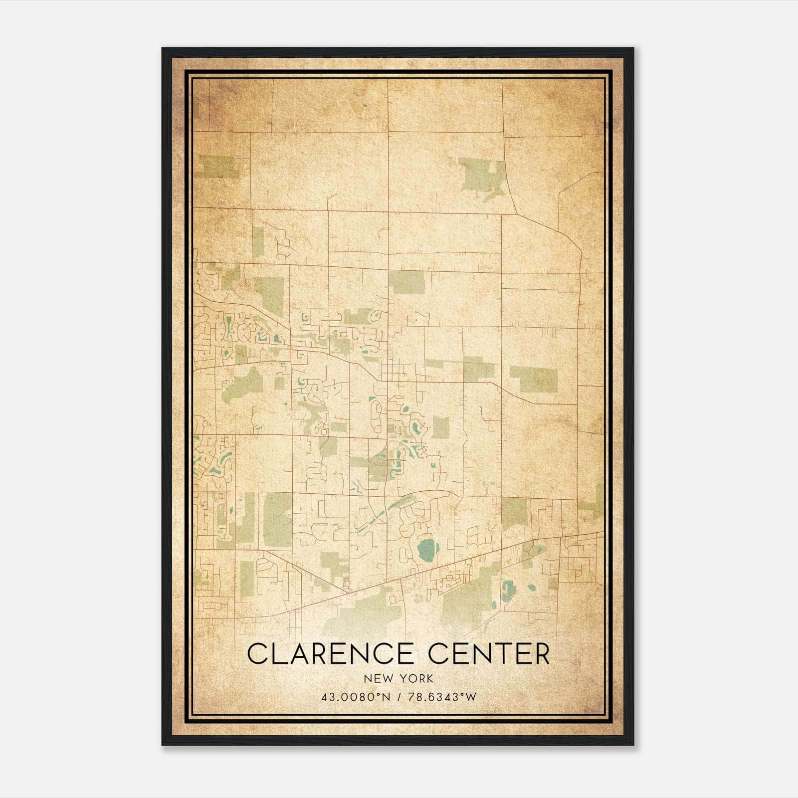 Vintage Clarence Center New York Map Poster, Clarence Center NY City Road Wall Art Print ...