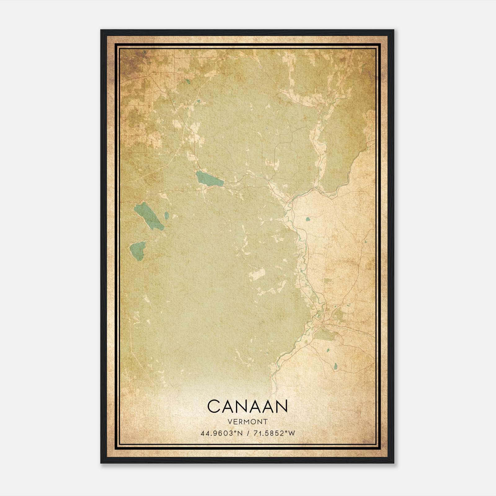 Vintage Canaan Vermont Map Poster, Canaan VT City Road Wall Art Print ...