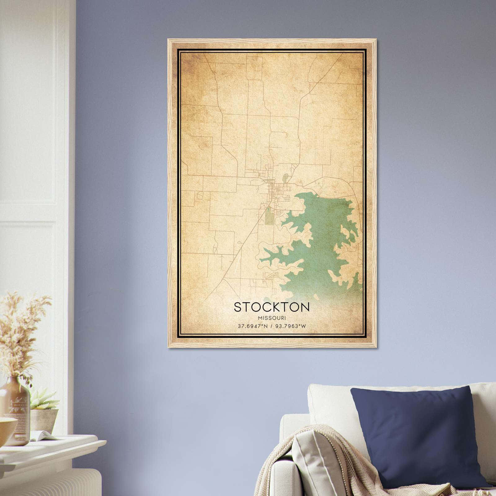 Vintage Stockton Missouri Map Poster, Stockton MO City Road Wall Art ...