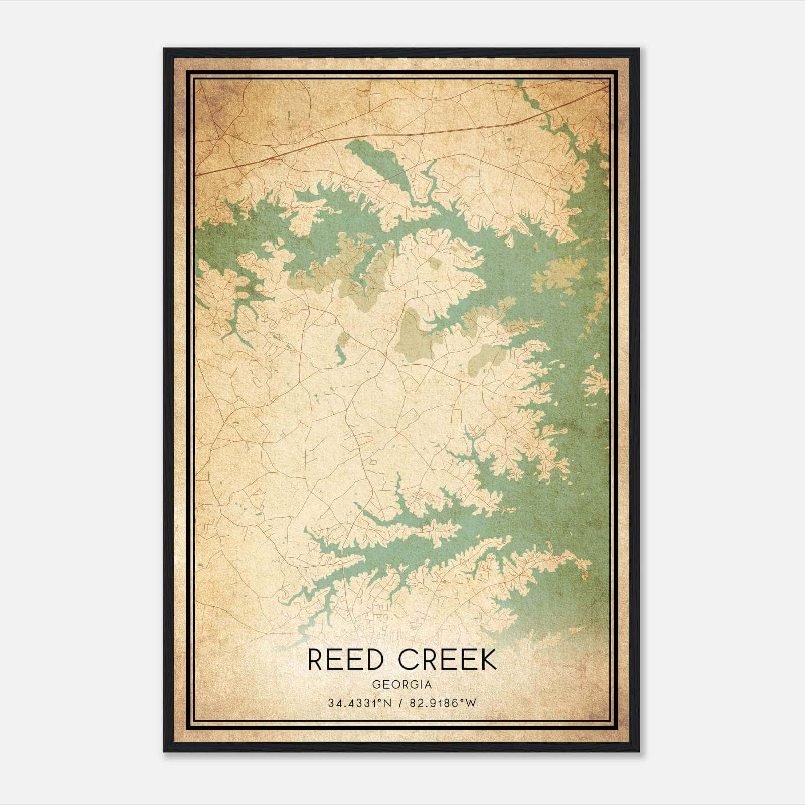 Vintage Reed Creek Georgia Map Poster, Reed Creek GA City Road Wall Art ...