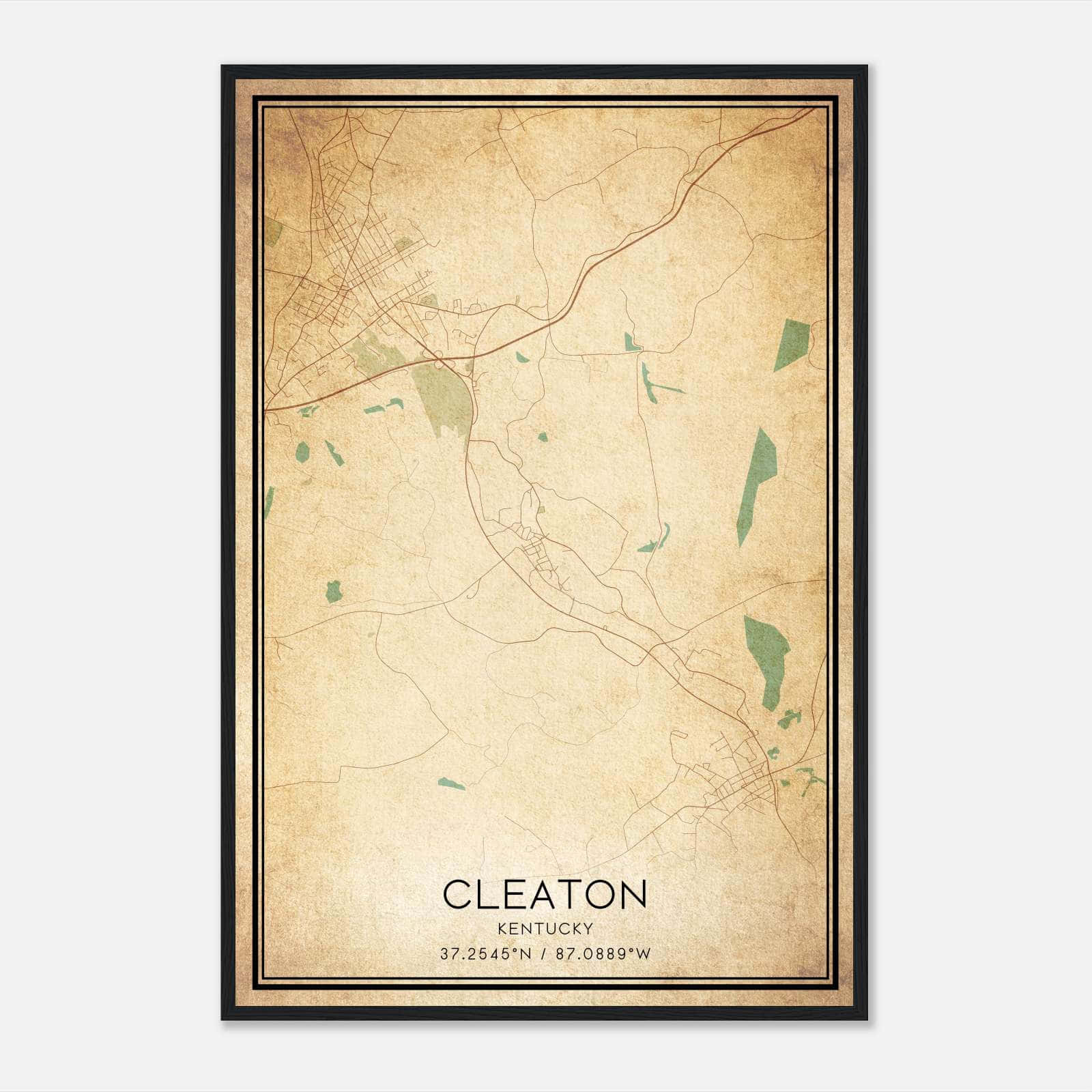 Vintage Cleaton Kentucky Map Poster, Cleaton KY City Road Wall Art ...