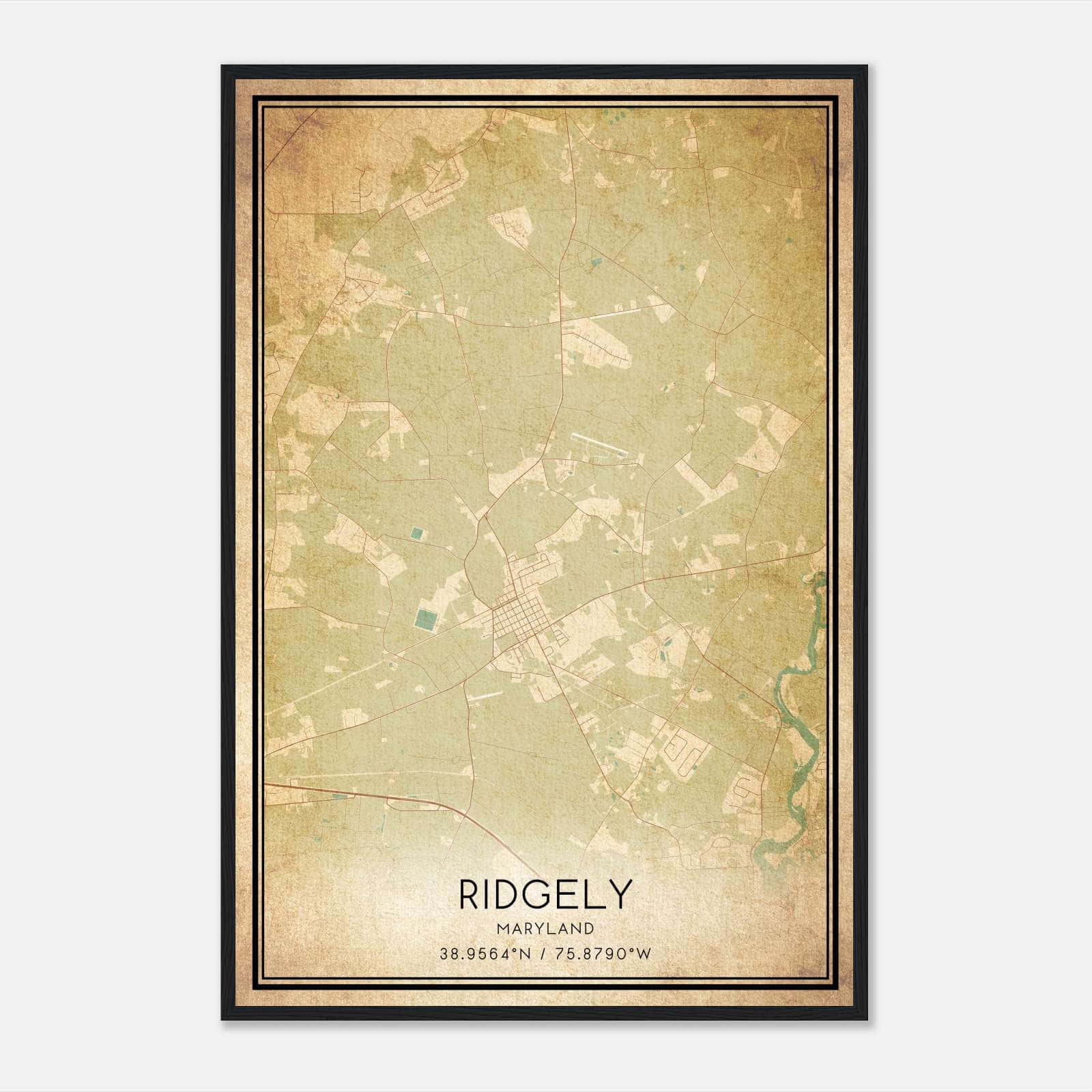 Vintage Ridgely Maryland Map Poster, Ridgely MD City Road Wall Art ...