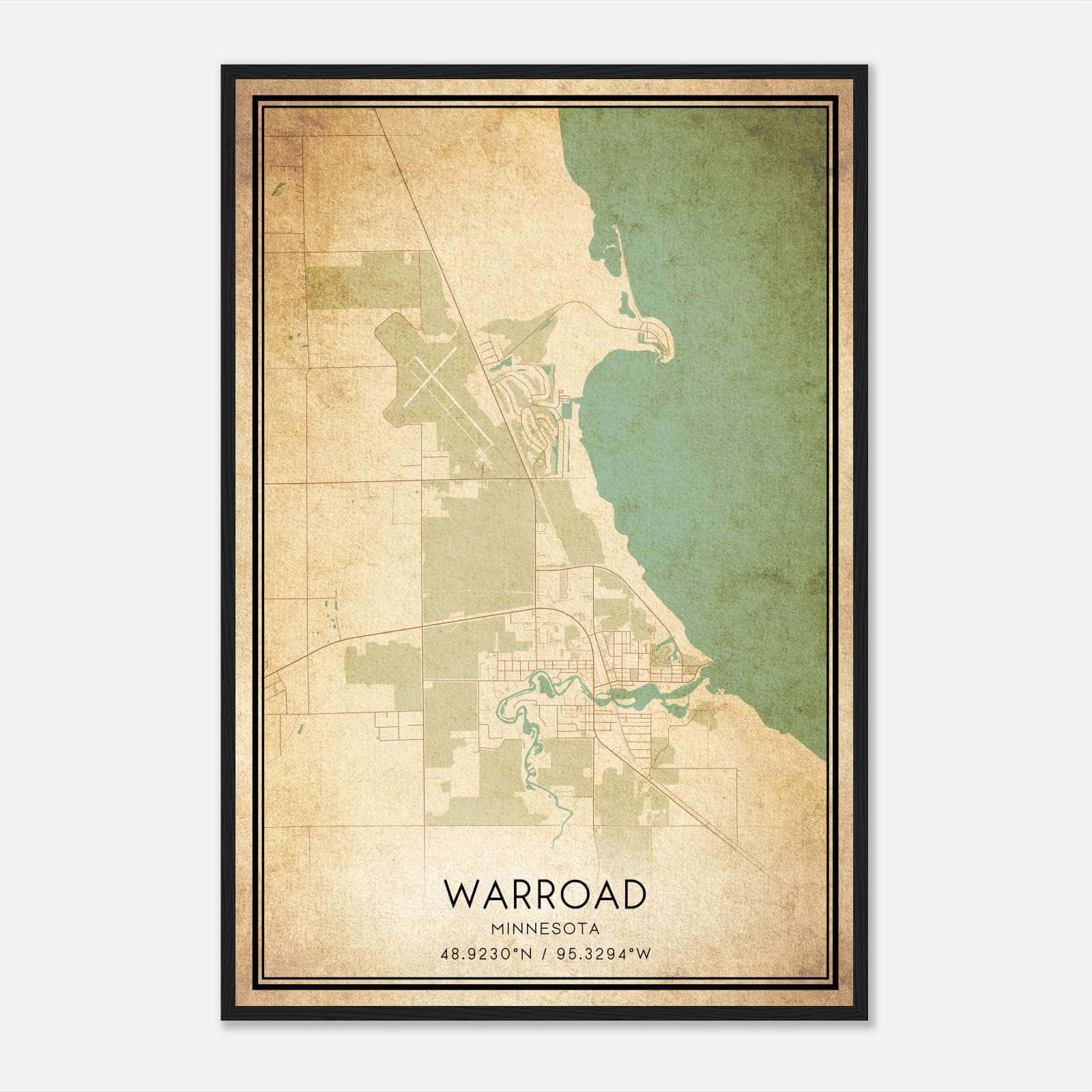 Vintage Warroad Minnesota Map Poster, Warroad MN City Road Wall Art ...