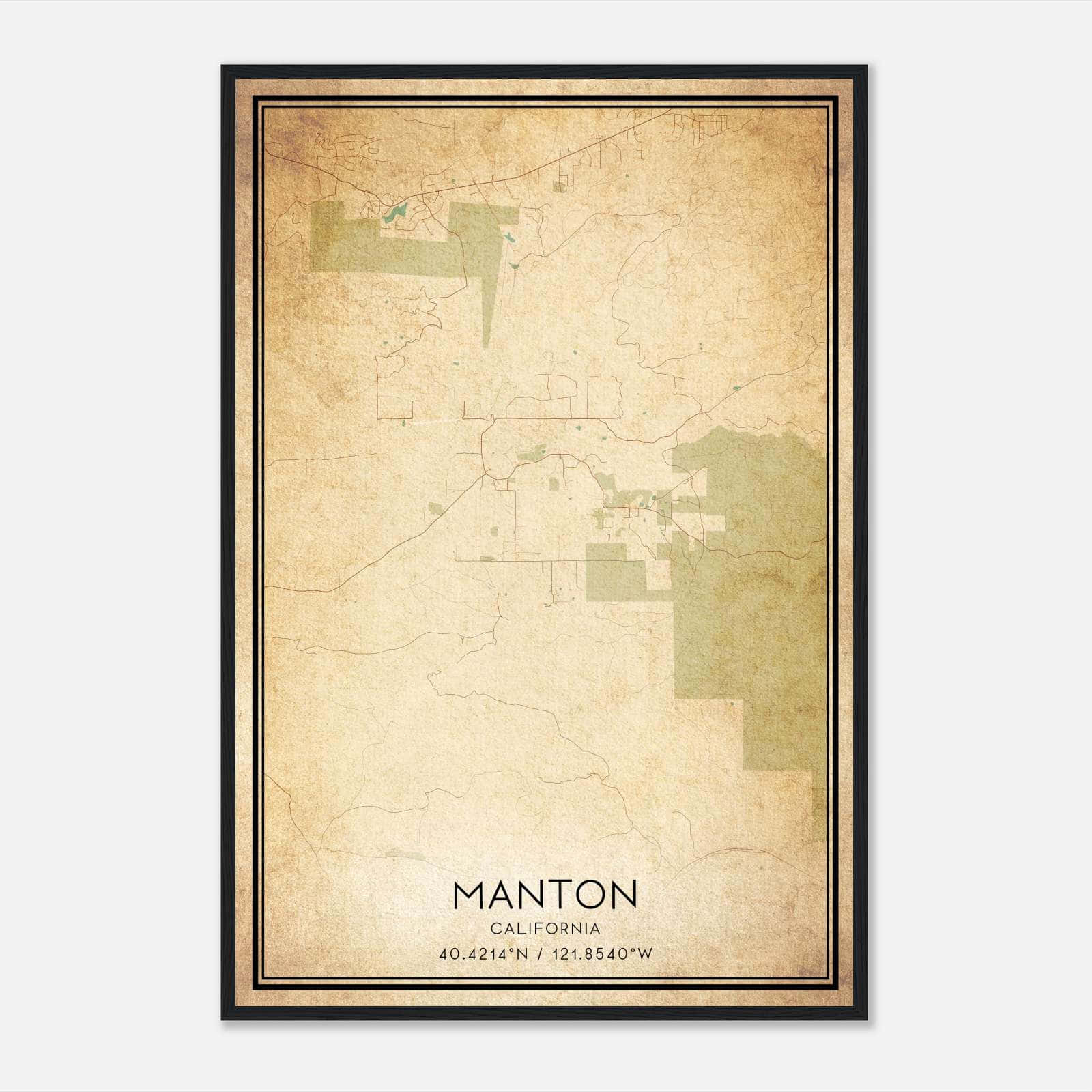 Vintage Manton California Map Poster, Manton CA City Road Wall Art ...