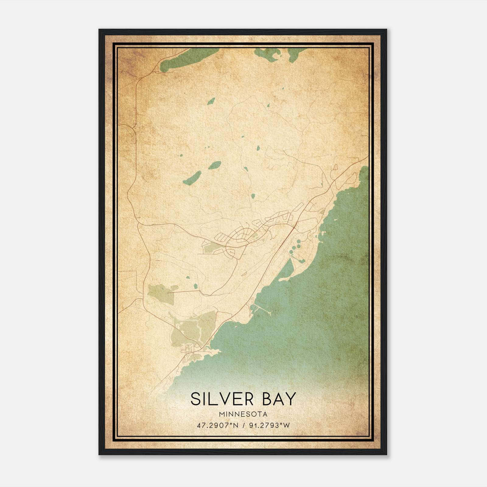 Vintage Silver Bay Minnesota Map Poster, Silver Bay MN City Road Wall ...