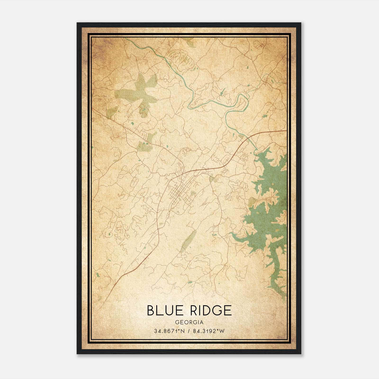Vintage Blue Ridge Georgia Map Poster, Blue Ridge GA City Road Wall Art ...