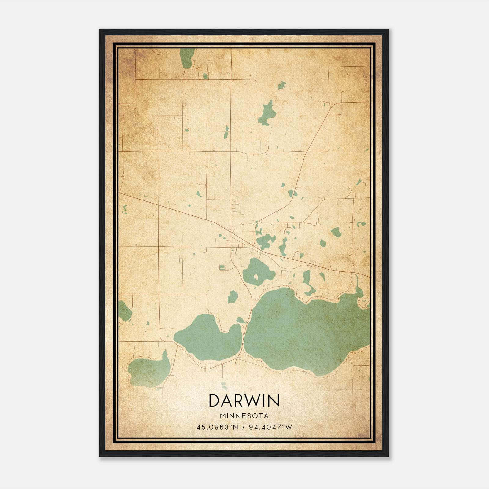 Vintage Darwin Minnesota Map Poster, Darwin MN City Road Wall Art Print ...