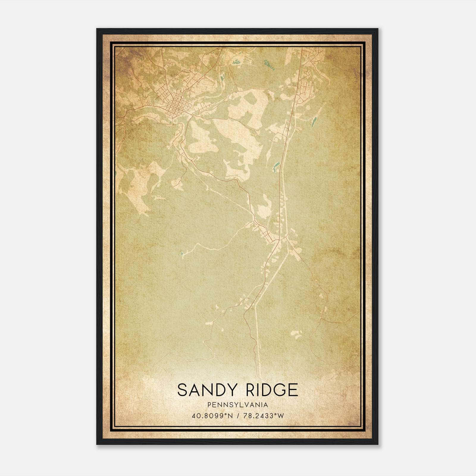 Vintage Sandy Ridge Pennsylvania Map Poster, Sandy Ridge PA City Road ...