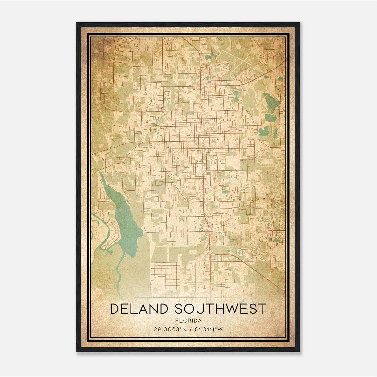 Vintage Deland Southwest Florida Map Poster, Deland Southwest FL City ...