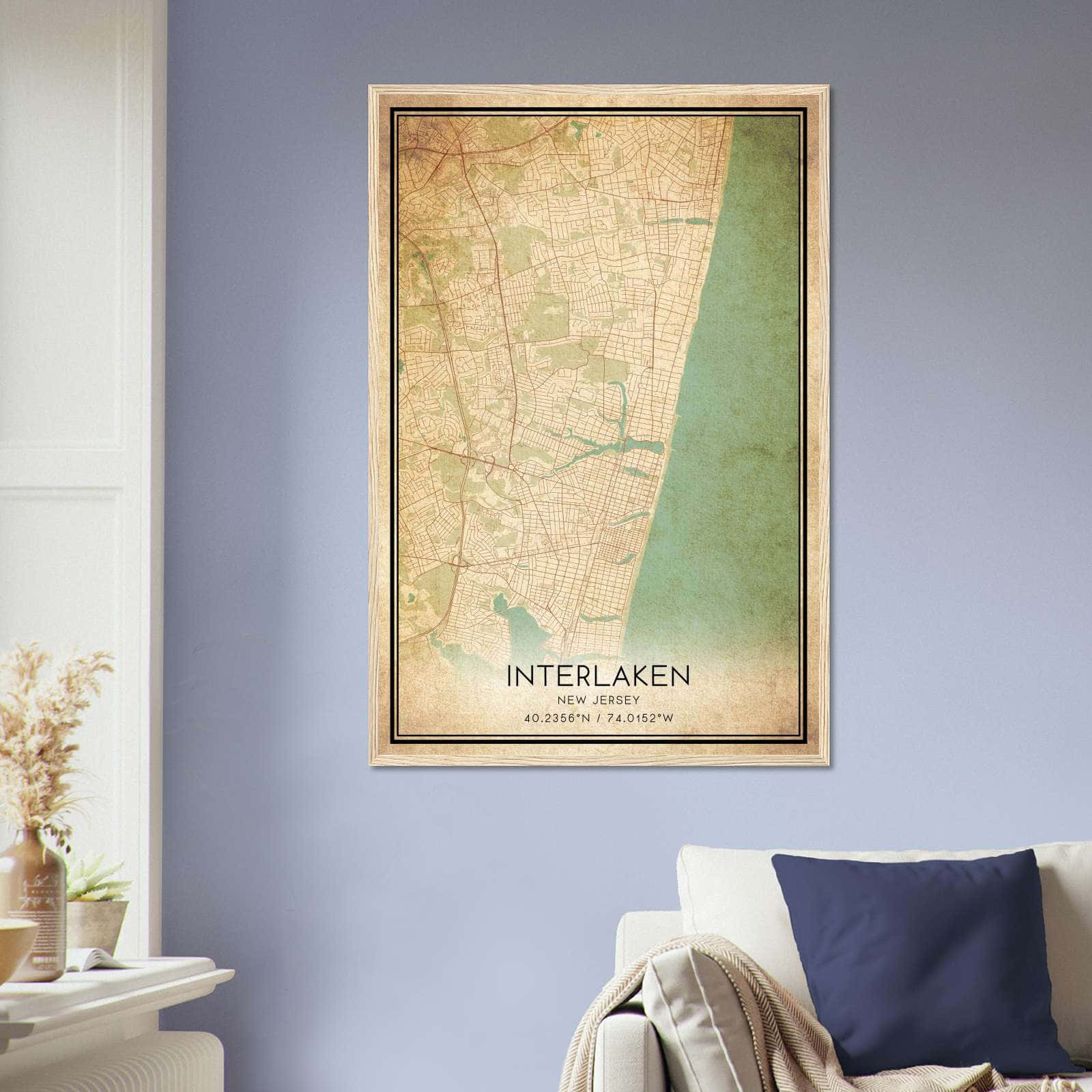 Vintage Interlaken New Jersey Map Poster, Interlaken NJ City Road Wall ...