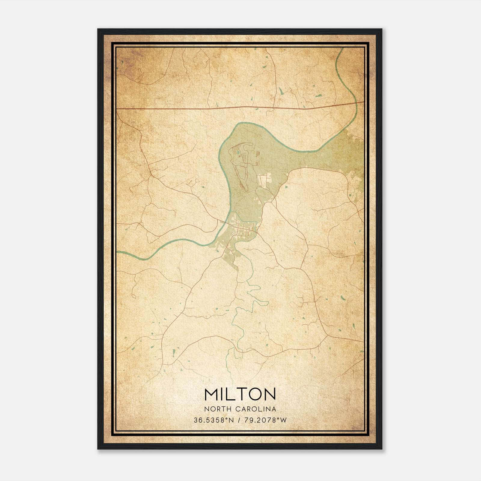 Vintage Milton North Carolina Map Poster, Milton NC City Road Wall Art ...