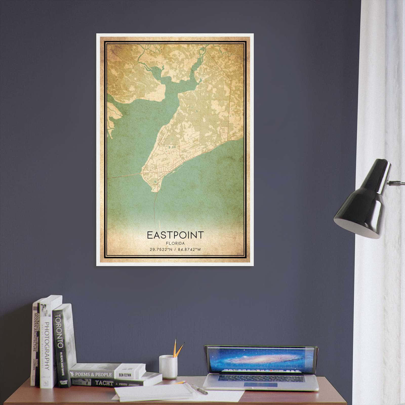 Vintage Eastpoint Florida Map Poster, Eastpoint FL City Road Wall Art ...