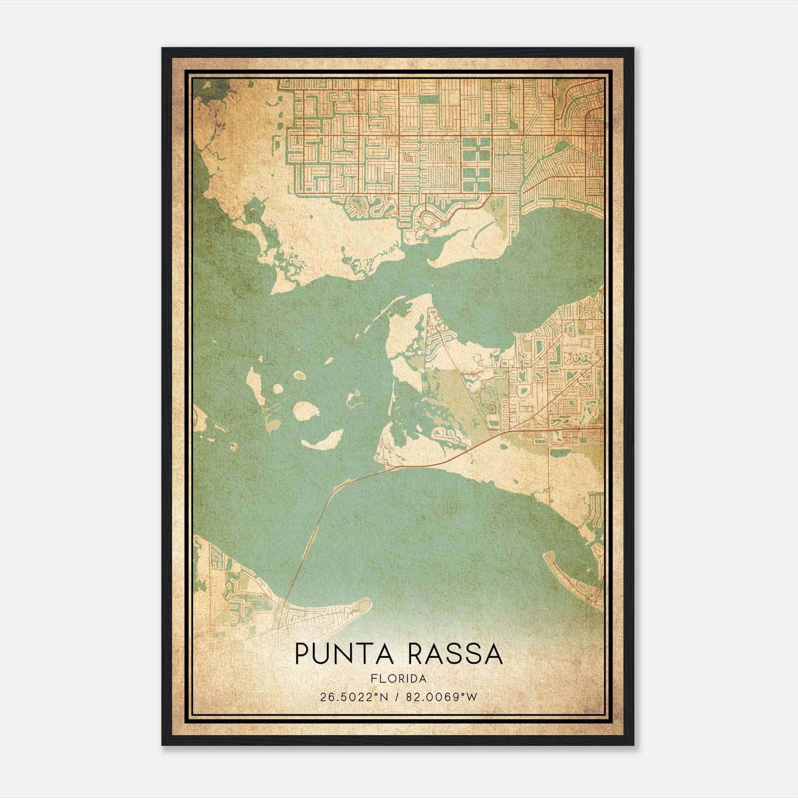 Vintage Punta Rassa Florida Map Poster, Punta Rassa FL City Road Wall ...