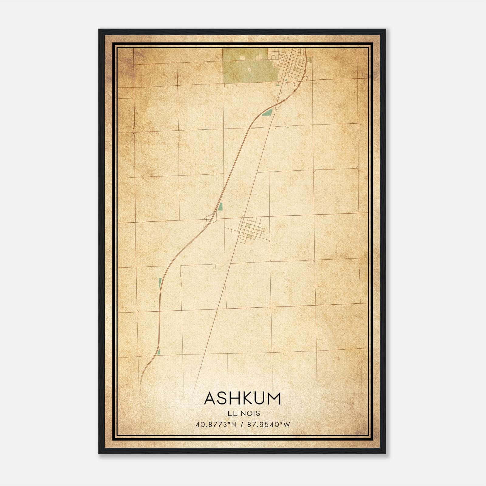 Vintage Ashkum Illinois Map Poster, Ashkum IL City Road Wall Art Print ...