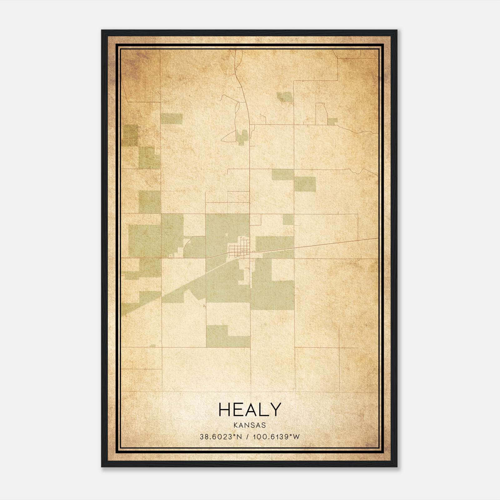 Vintage Healy Kansas Map Poster, Healy KS City Road Wall Art Print ...
