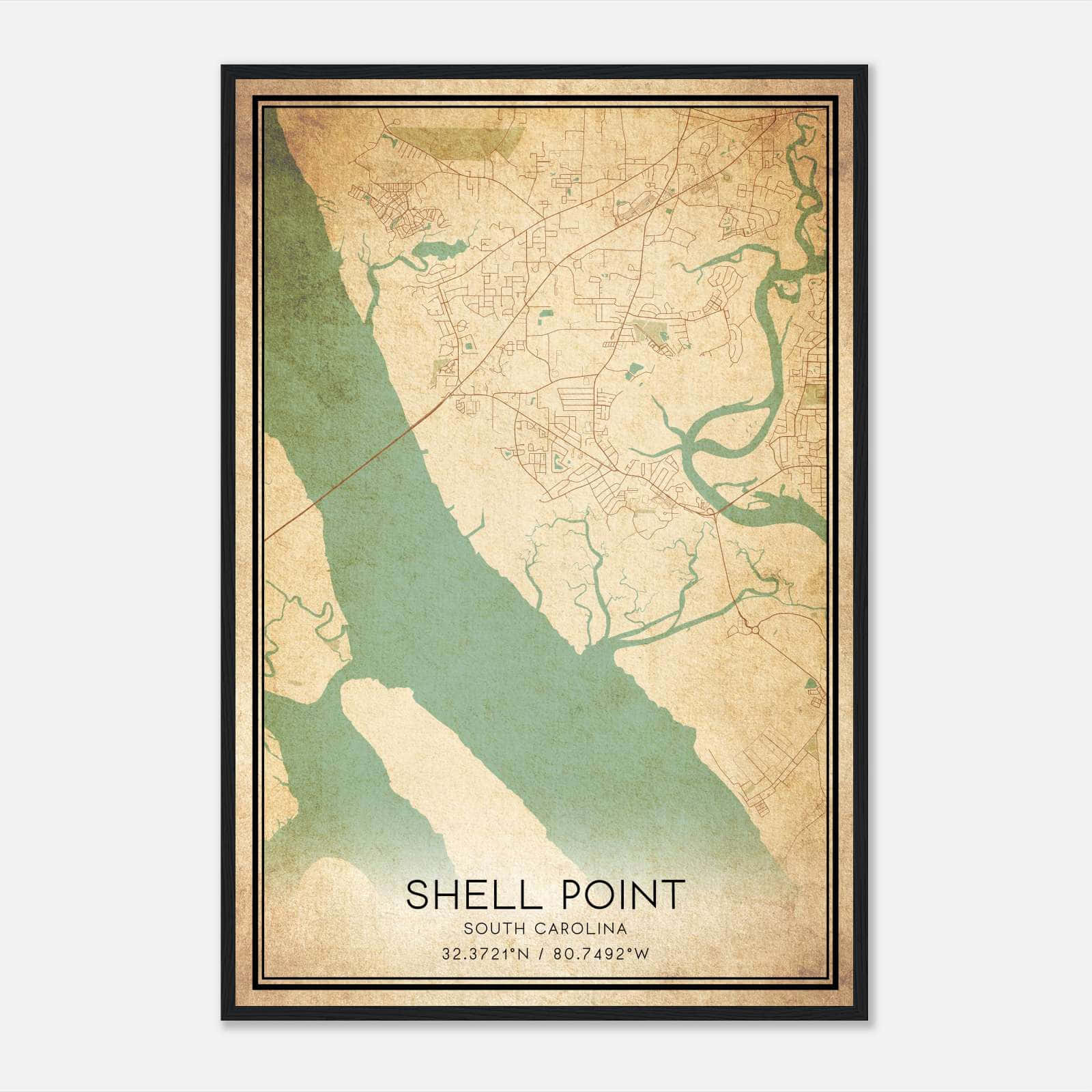 Vintage Shell Point South Carolina Map Poster, Shell Point SC City Road ...