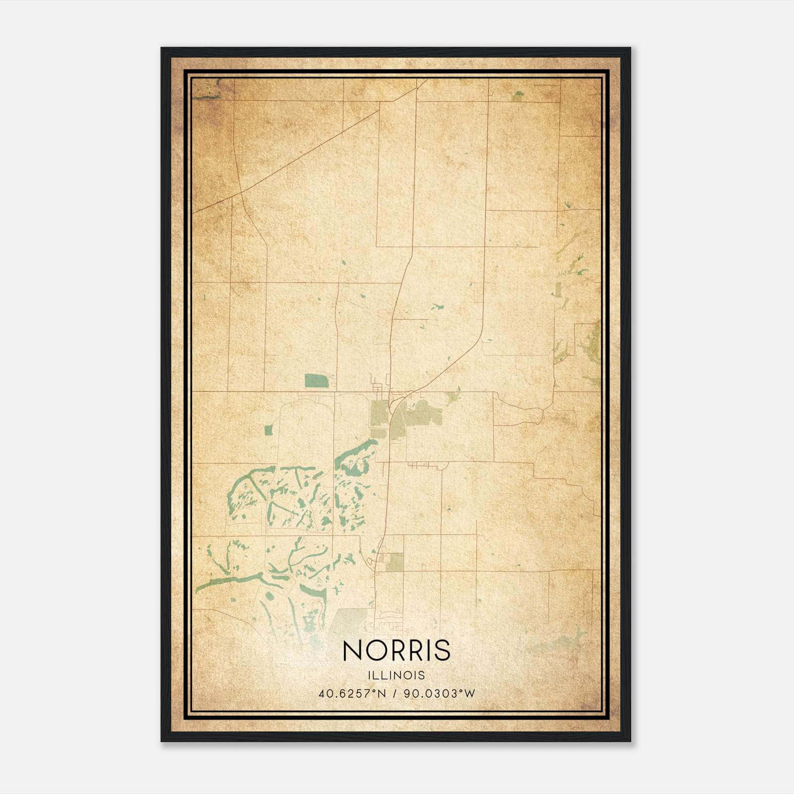 Vintage Norris Illinois Map Poster, Norris IL City Road Wall Art Print ...