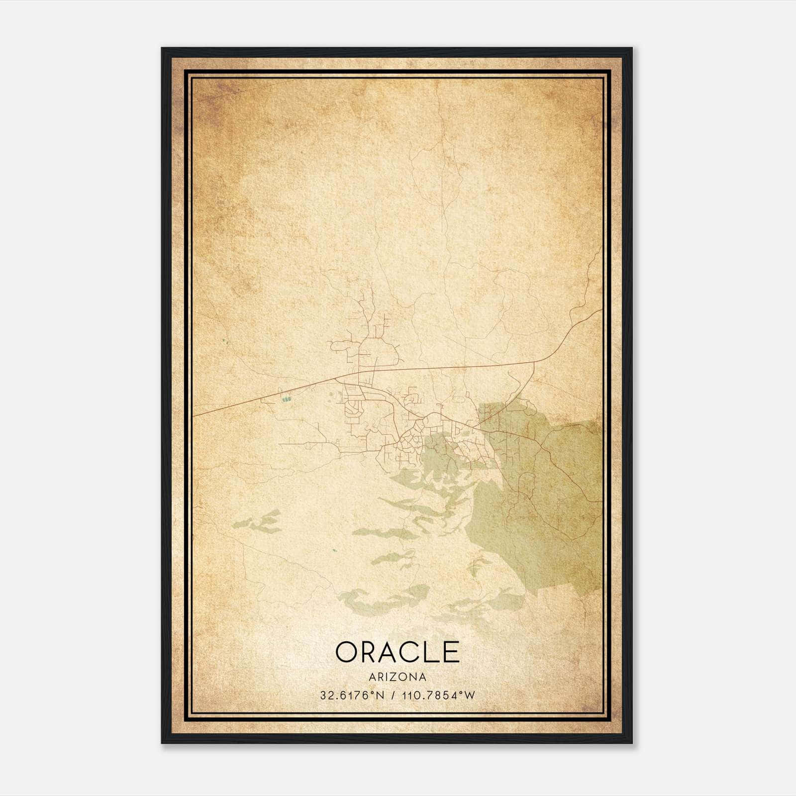Vintage Oracle Arizona Map Poster, Oracle AZ City Road Wall Art Print ...