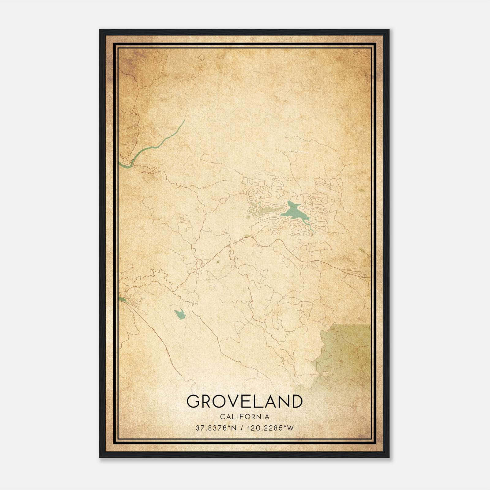 Vintage Groveland California Map Poster, Groveland CA City Road Wall ...