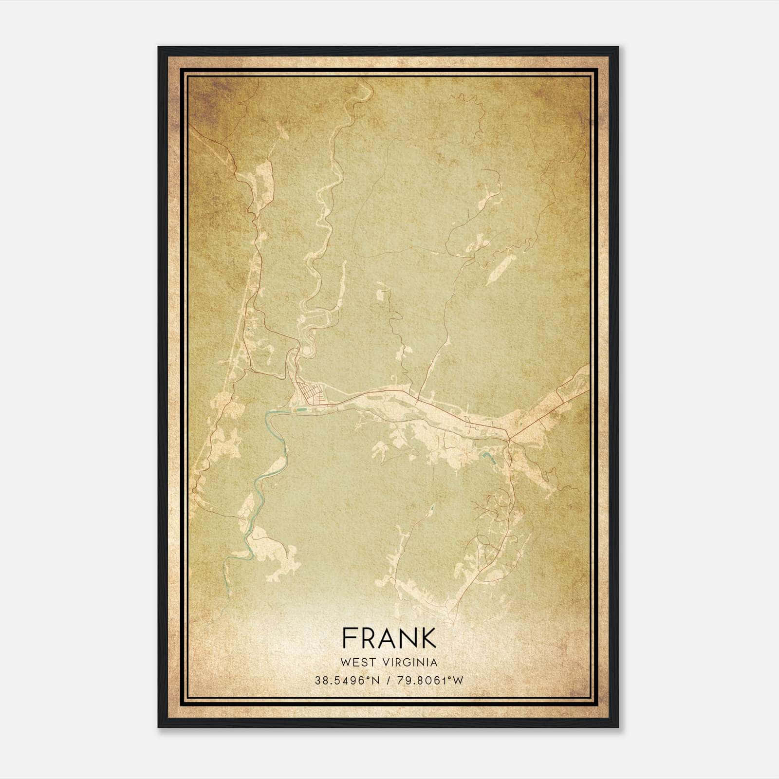 Vintage Frank West Virginia Map Poster, Frank WV City Road Wall Art ...