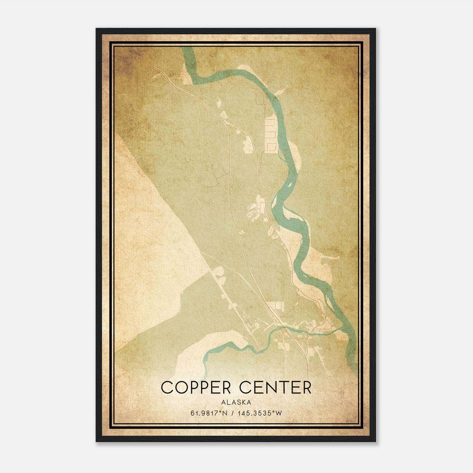 Vintage Copper Center Alaska Map Poster, Copper Center AK City Road ...
