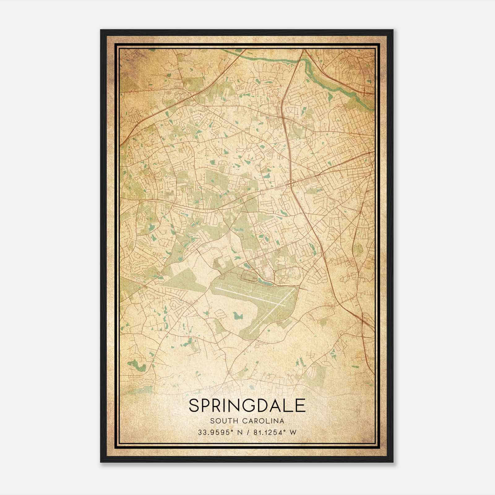 Vintage Springdale South Carolina Map Poster, Springdale SC City Road ...