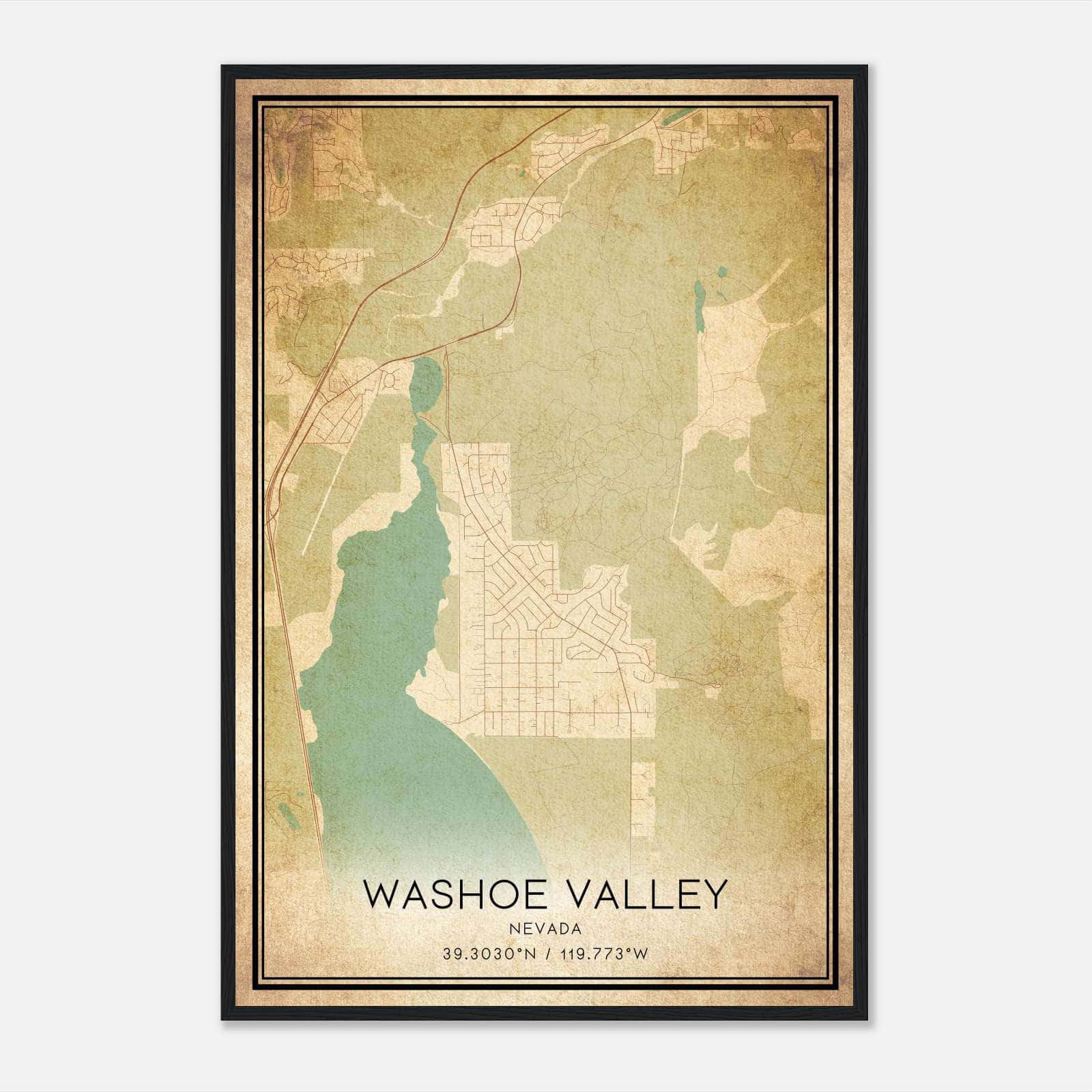 Vintage Washoe Valley Nevada Map Poster, Washoe Valley NV City Road ...