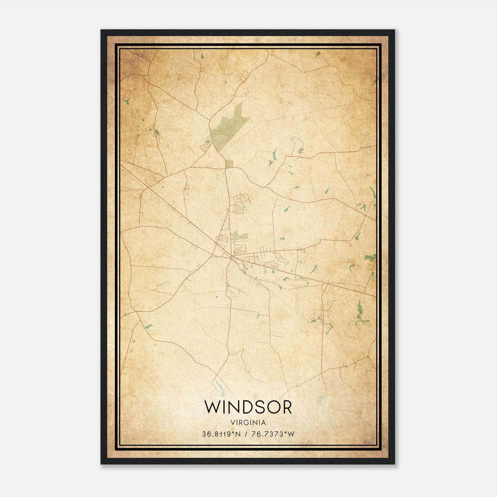Vintage Windsor Virginia Map Poster, Windsor VA City Road Wall Art ...