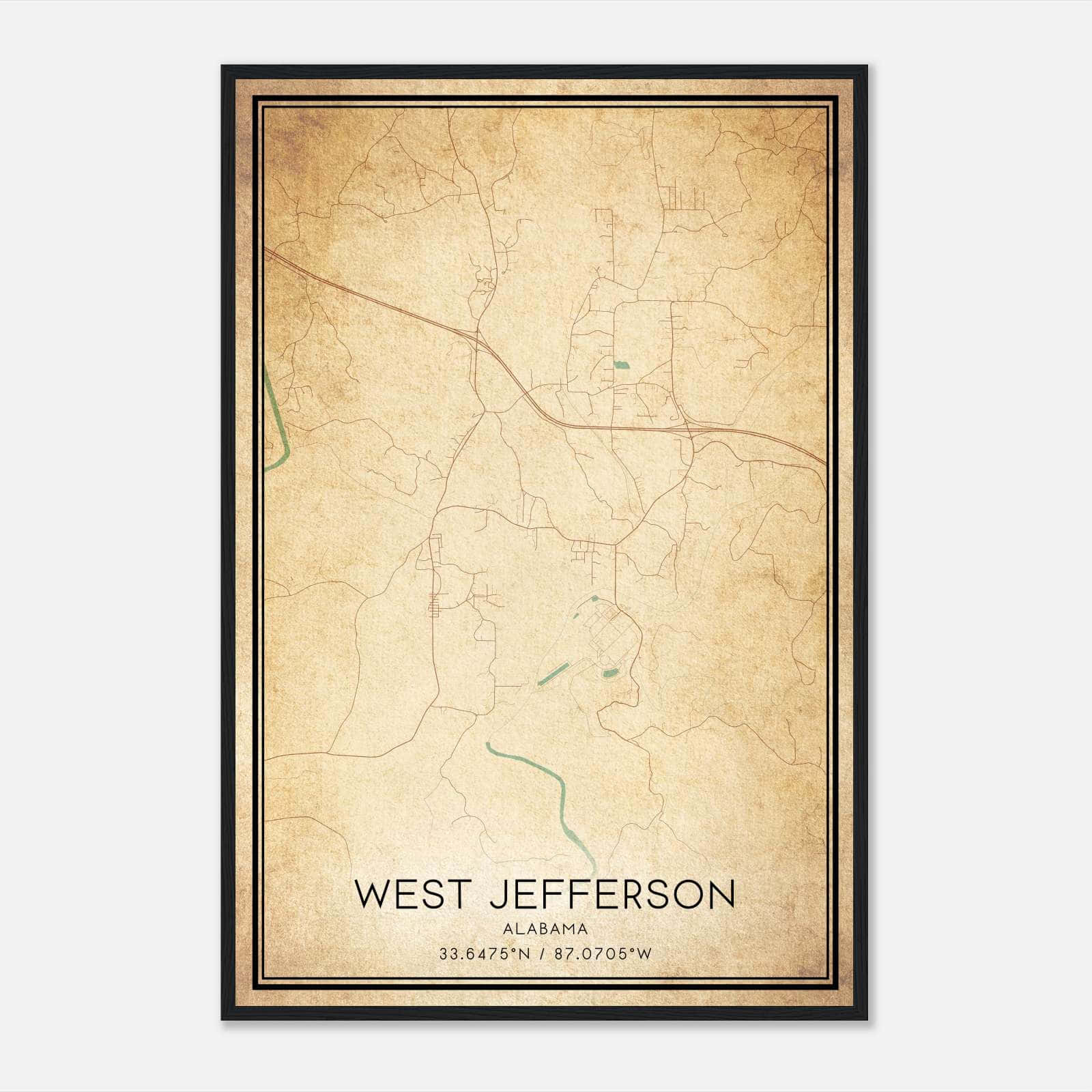 Vintage West Jefferson Alabama Map Poster, West Jefferson AL City Road ...