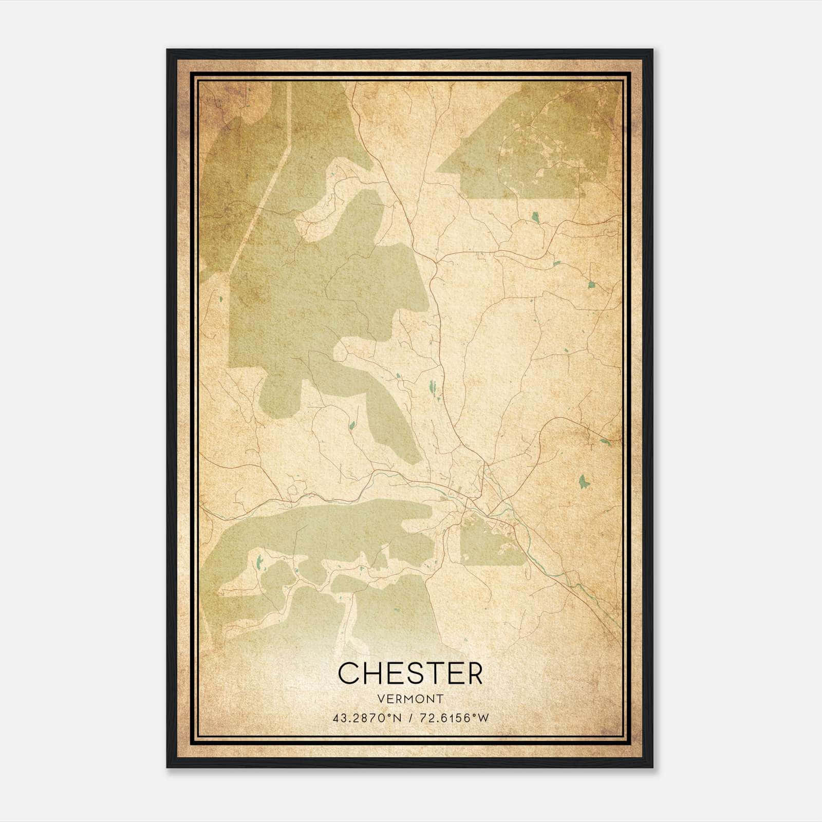 Vintage Chester Vermont Map Poster, Chester VT City Road Wall Art Print ...