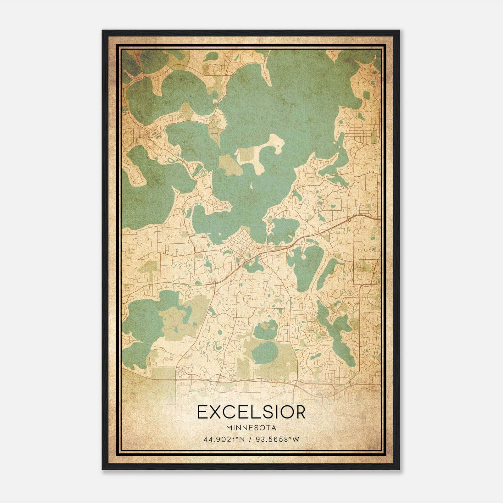 Vintage Excelsior Minnesota Map Poster, Excelsior MN City Road Wall Art ...