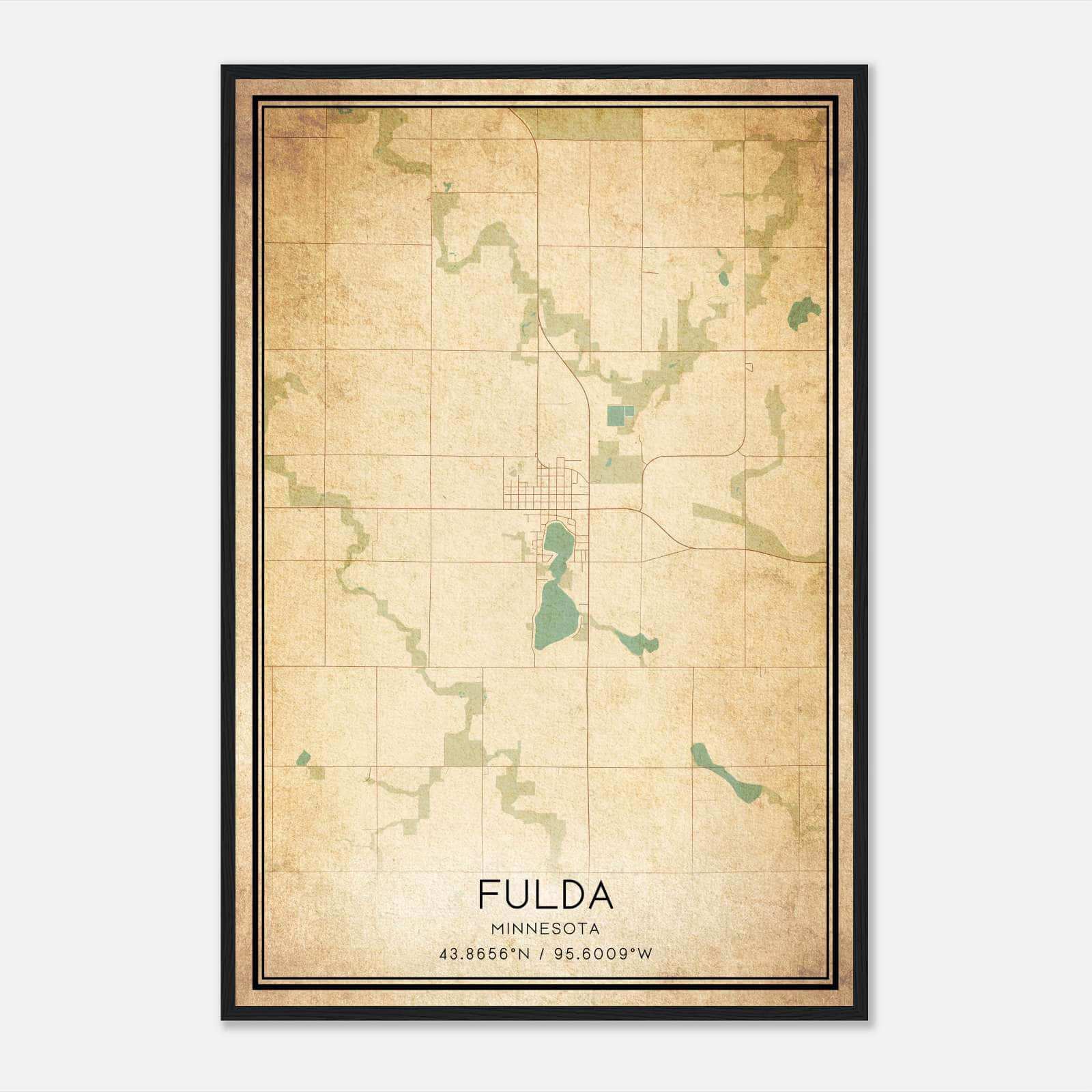 Vintage Fulda Minnesota Map Poster, Fulda MN City Road Wall Art Print ...