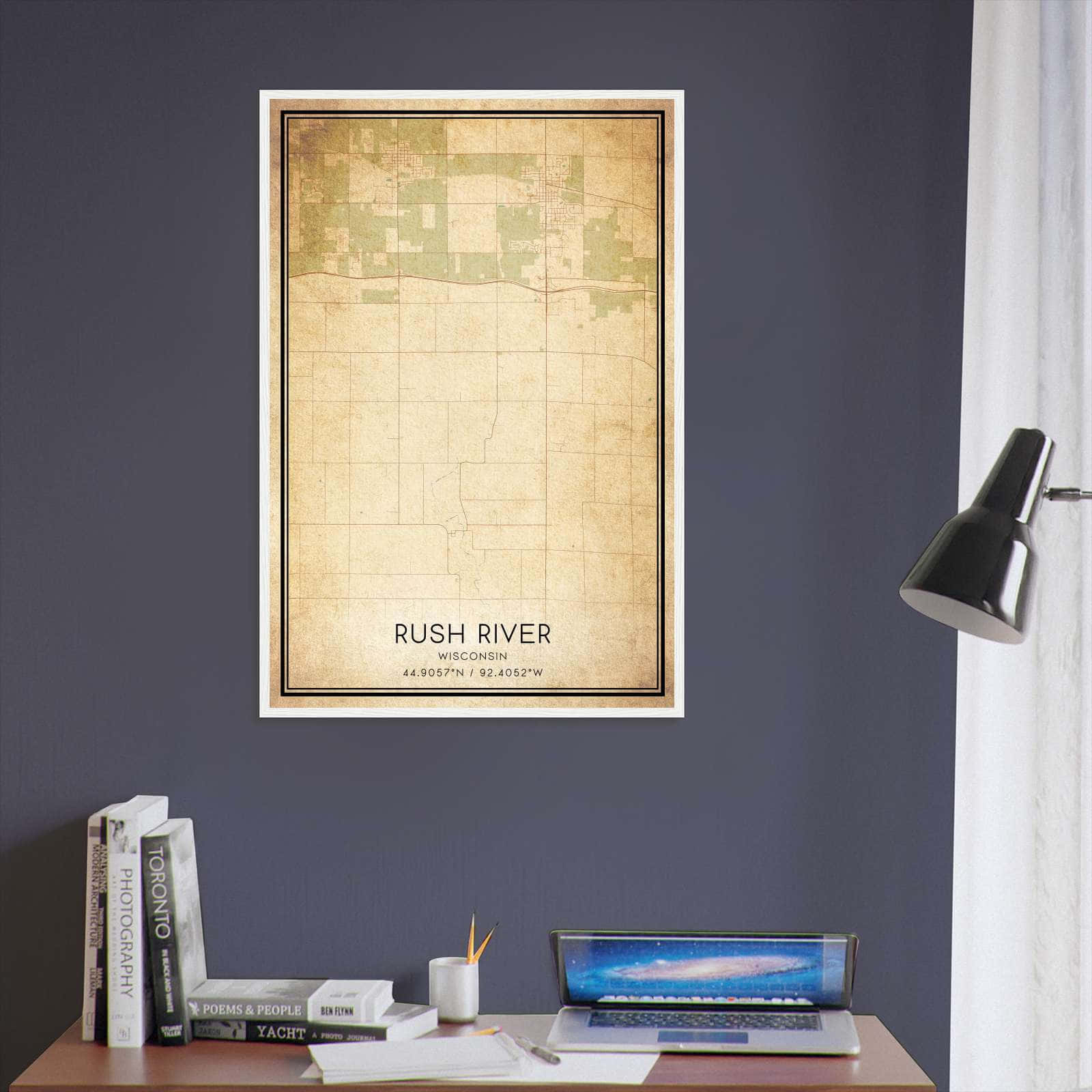 Vintage Rush River Wisconsin Map Poster, Rush River WI City Road Wall ...