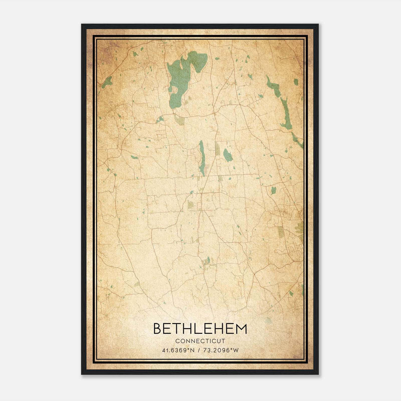 Vintage Bethlehem Connecticut Map Poster, Bethlehem CT City Road Wall ...