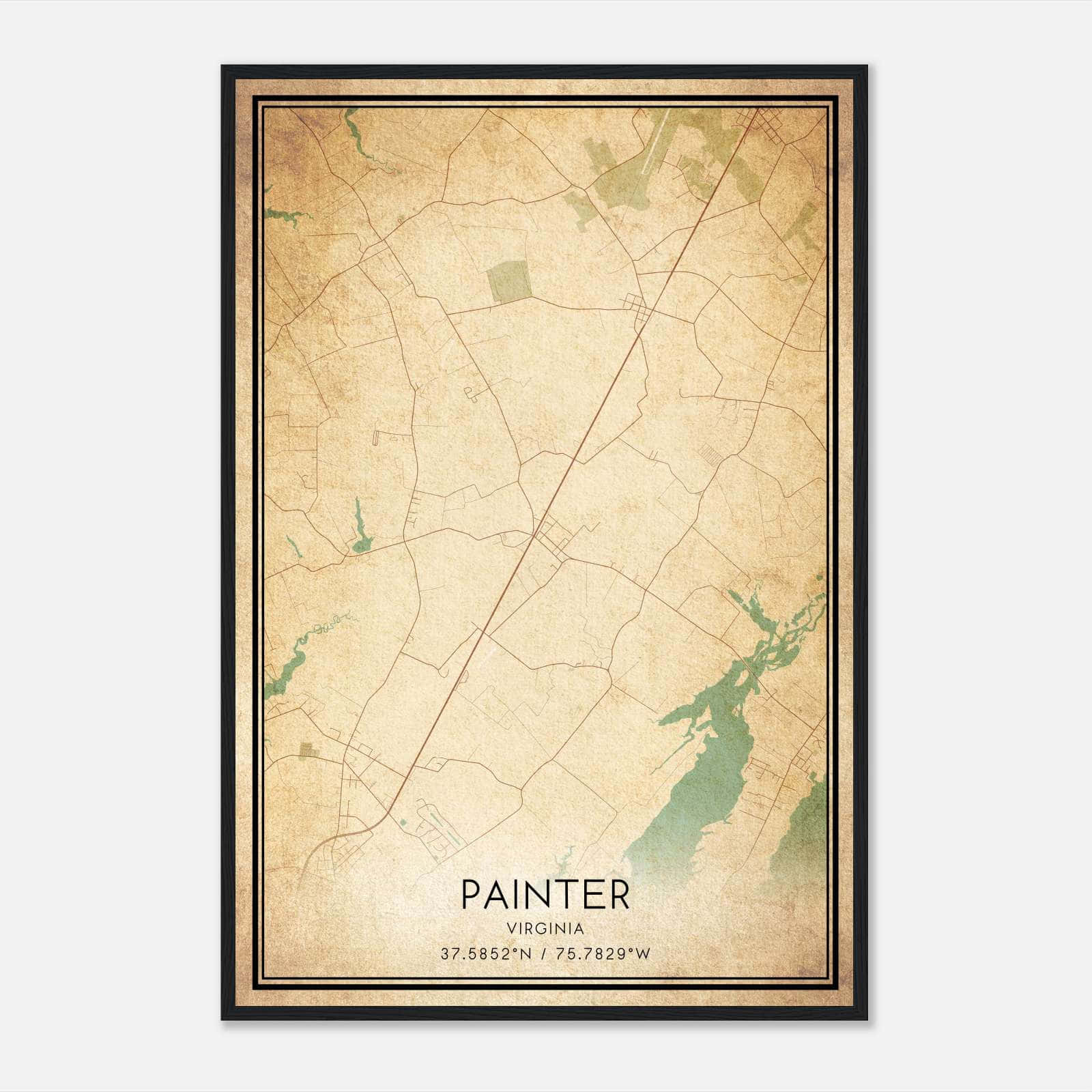 Vintage Painter Virginia Map Poster, Painter VA City Road Wall Art ...