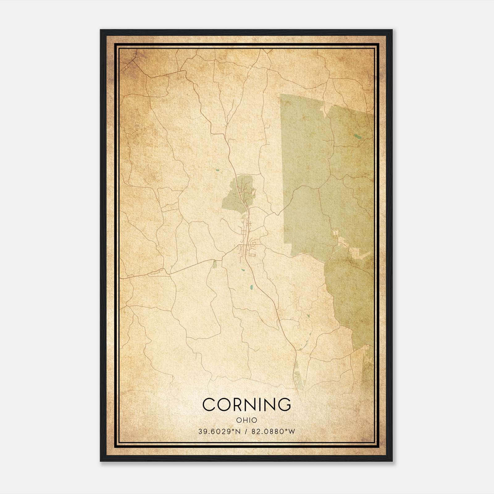 Vintage Corning Ohio Map Poster, Corning OH City Road Wall Art Print - Custom Maps & Posters