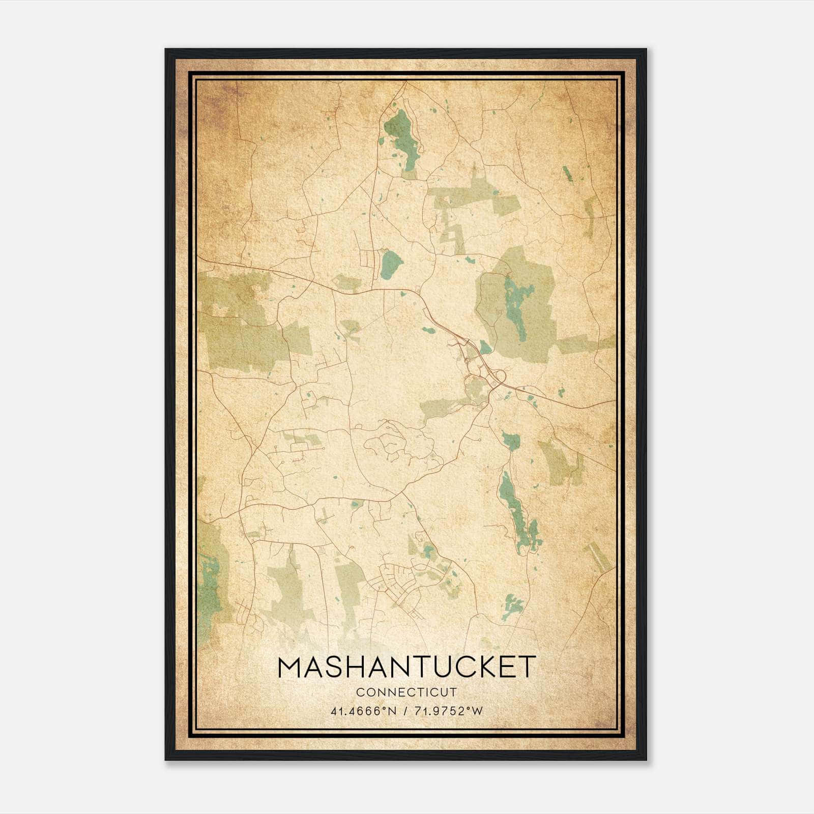 Vintage Mashantucket Connecticut Map Poster, Mashantucket CT City Road ...