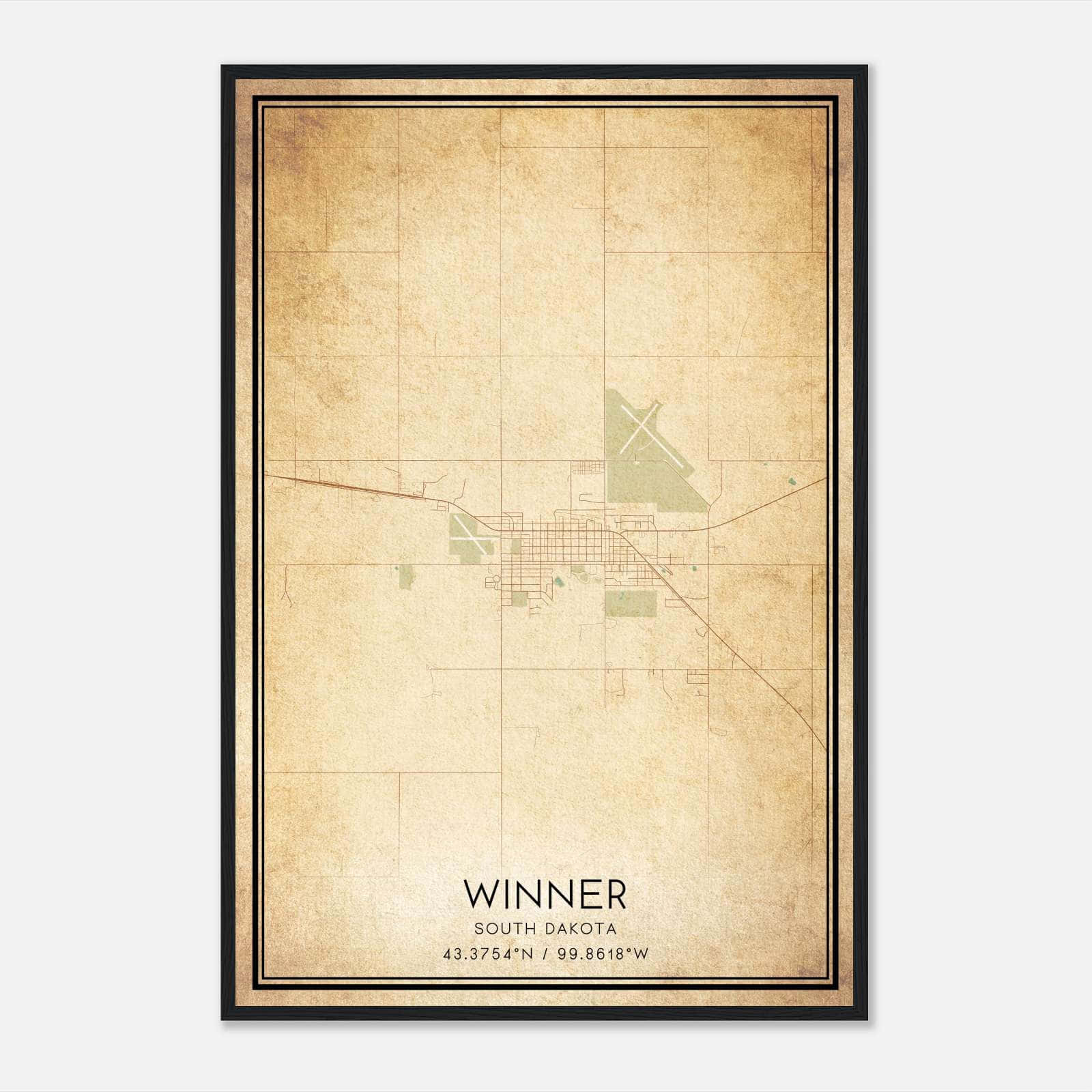 Vintage Winner South Dakota Map Poster, Winner SD City Road Wall Art ...