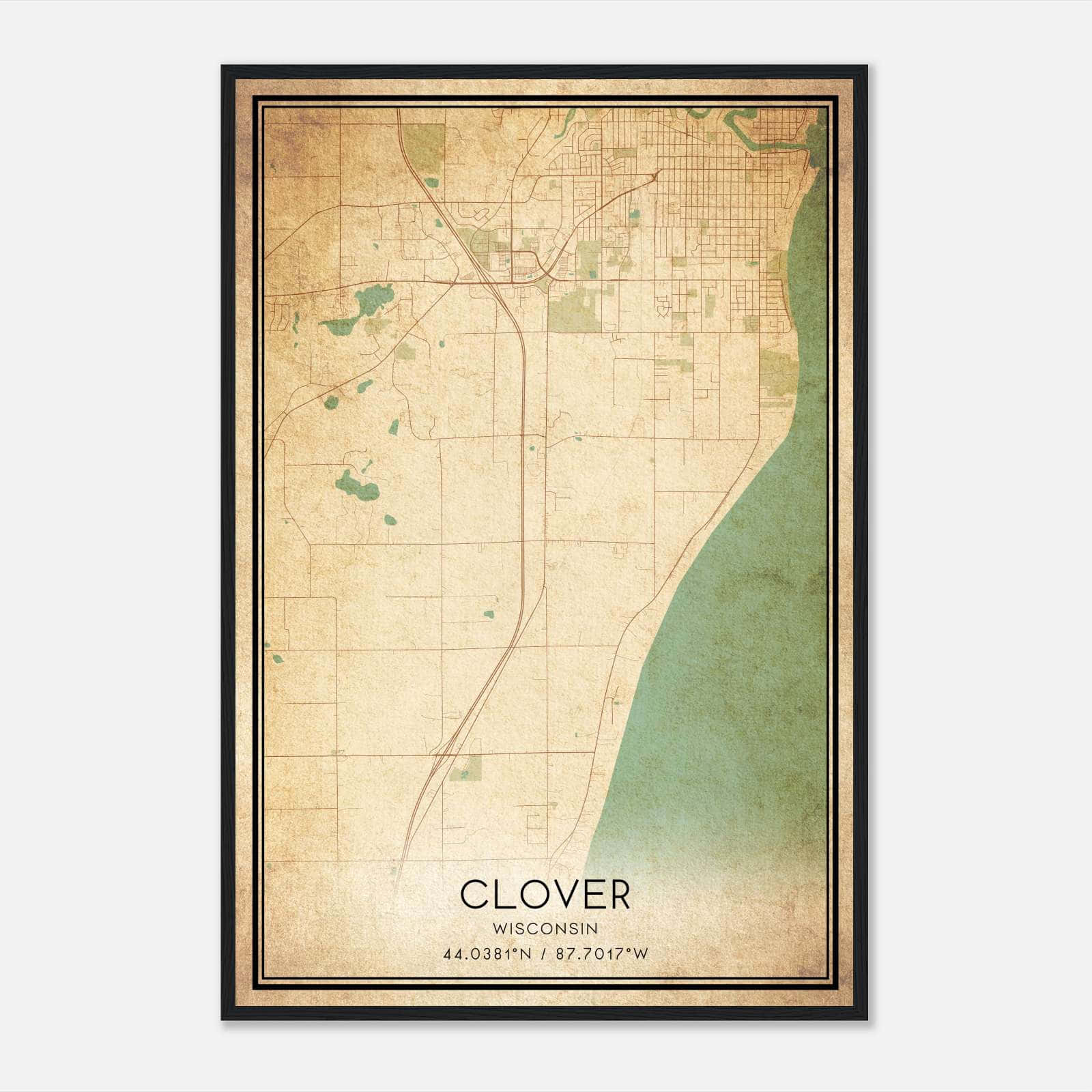 Vintage Clover Wisconsin Map Poster, Clover WI City Road Wall Art Print ...