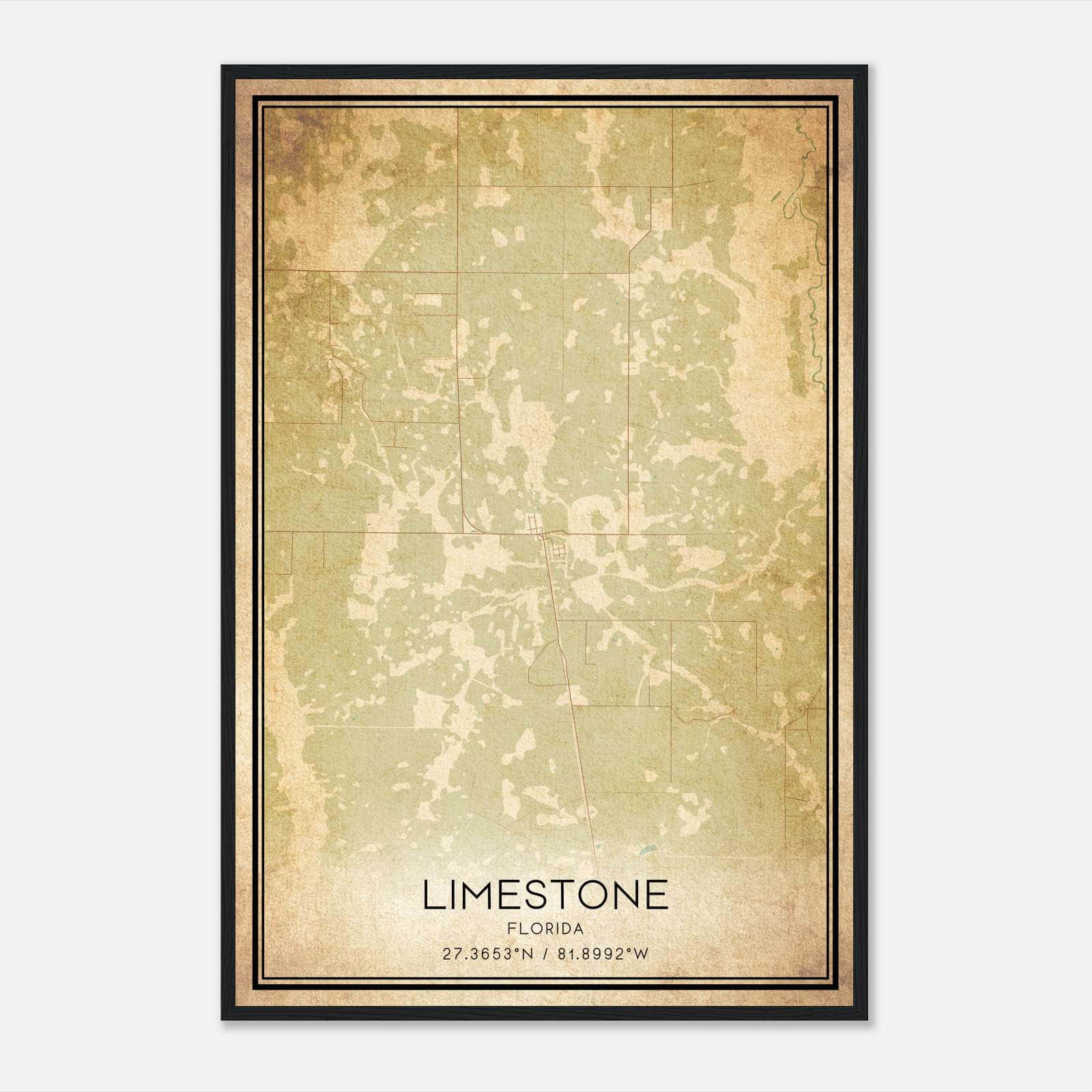 Vintage Limestone Florida Map Poster, Limestone FL City Road Wall Art ...