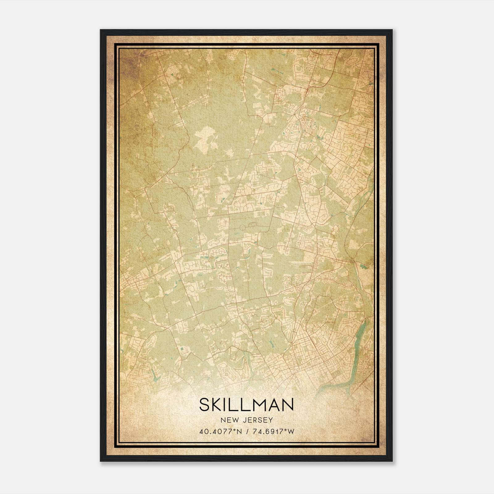Vintage Skillman New Jersey Map Poster, Skillman NJ City Road Wall Art ...