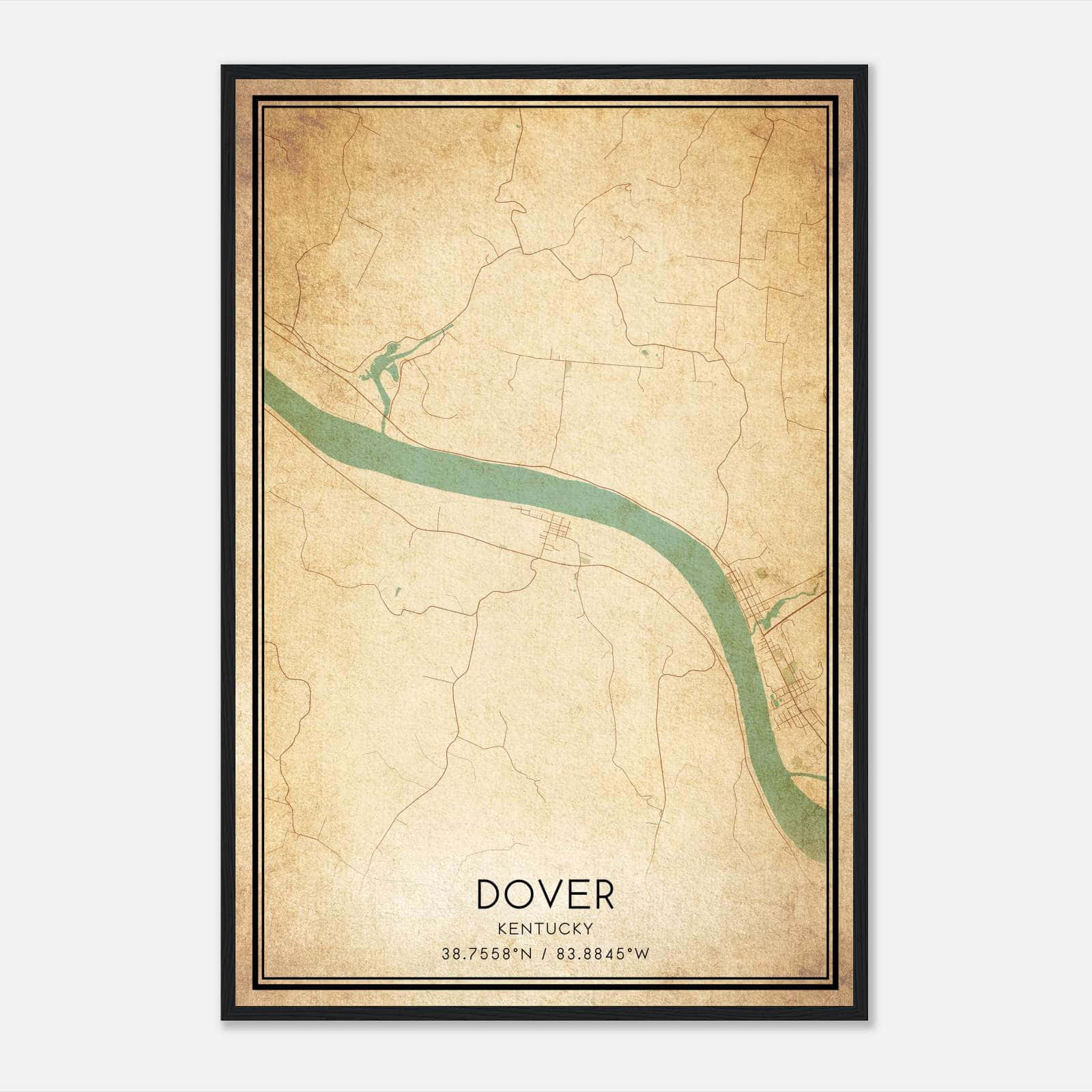 Vintage Dover Kentucky Map Poster, Dover KY City Road Wall Art Print ...