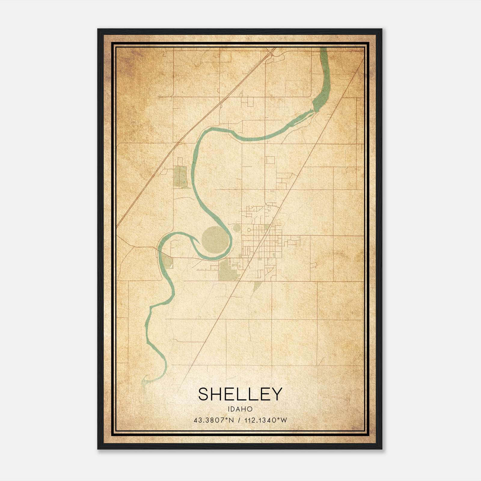 Vintage Shelley Idaho Map Poster, Shelley ID City Road Wall Art Print ...