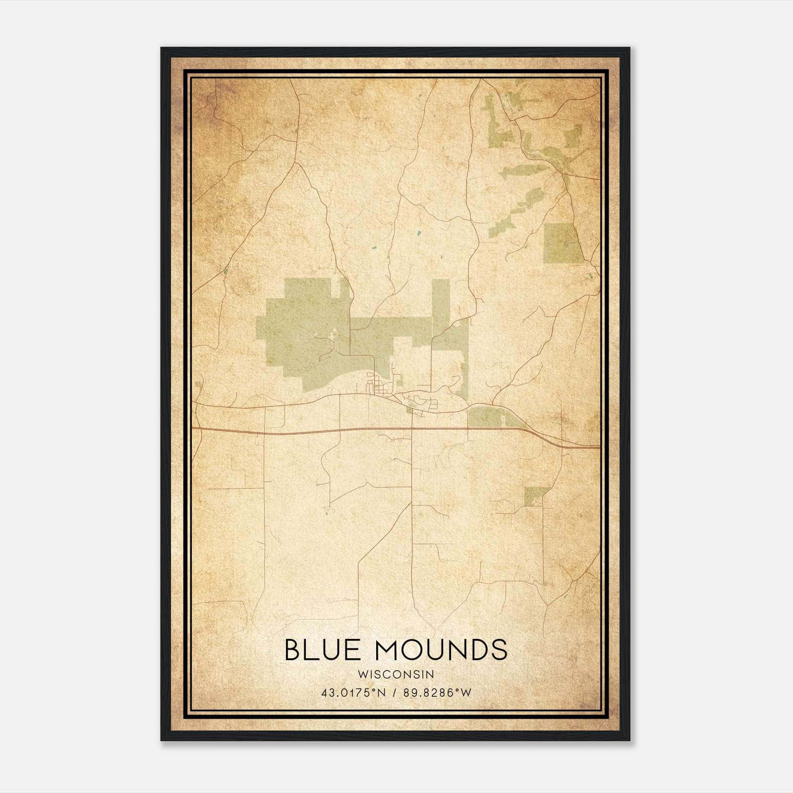 Vintage Blue Mounds Wisconsin Map Poster, Blue Mounds WI City Road Wall Art Print - Custom Maps ...