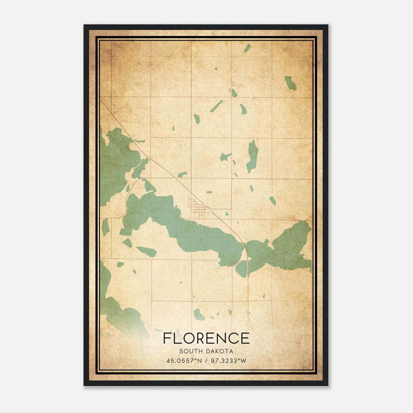 Vintage Florence South Dakota Map Poster, Florence SD City Road Wall ...