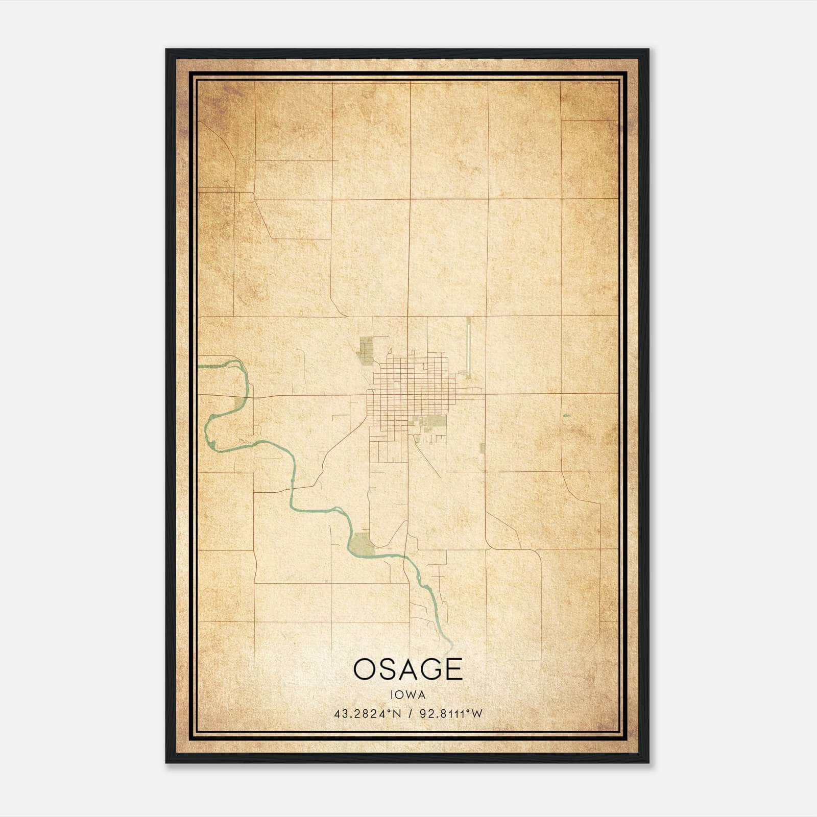 Vintage Osage Iowa Map Poster, Osage IA City Road Wall Art Print ...