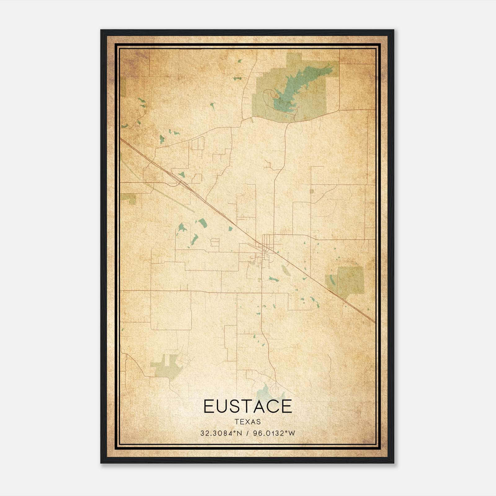 Vintage Eustace Texas Map Poster, Eustace TX City Road Wall Art Print ...